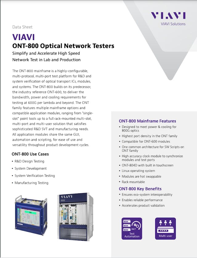 ONT-800 Optical Network Testers Datasheet | Lightwave